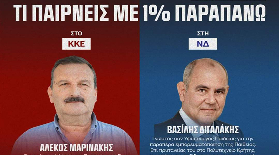 Το ΚΚΕ παρουσιάζει τα “πεπραγμένα” Διγαλάκη: “Να τι παίρνεις στα Χανιά ...