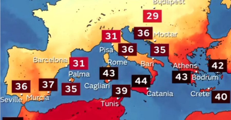 Βράζει η Ευρώπη: 43 βαθμοί στη Ρώμη, 48 στη Σαρδηνία -Η Ιταλία με το ...